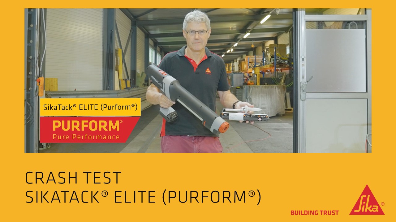 Crash test to demonstrate the effectiveness of SikaTack ELITE (Purform®)
